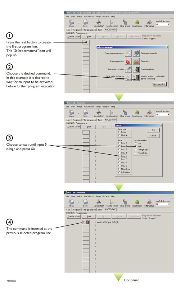 Programming of QuickStep motors with MacTalk Nano PLC